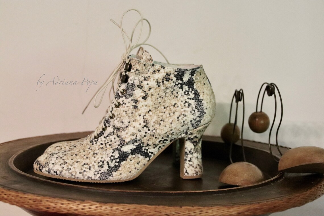 Pixel Print Leather Boots Victorian Boots Ankle Boots - Etsy