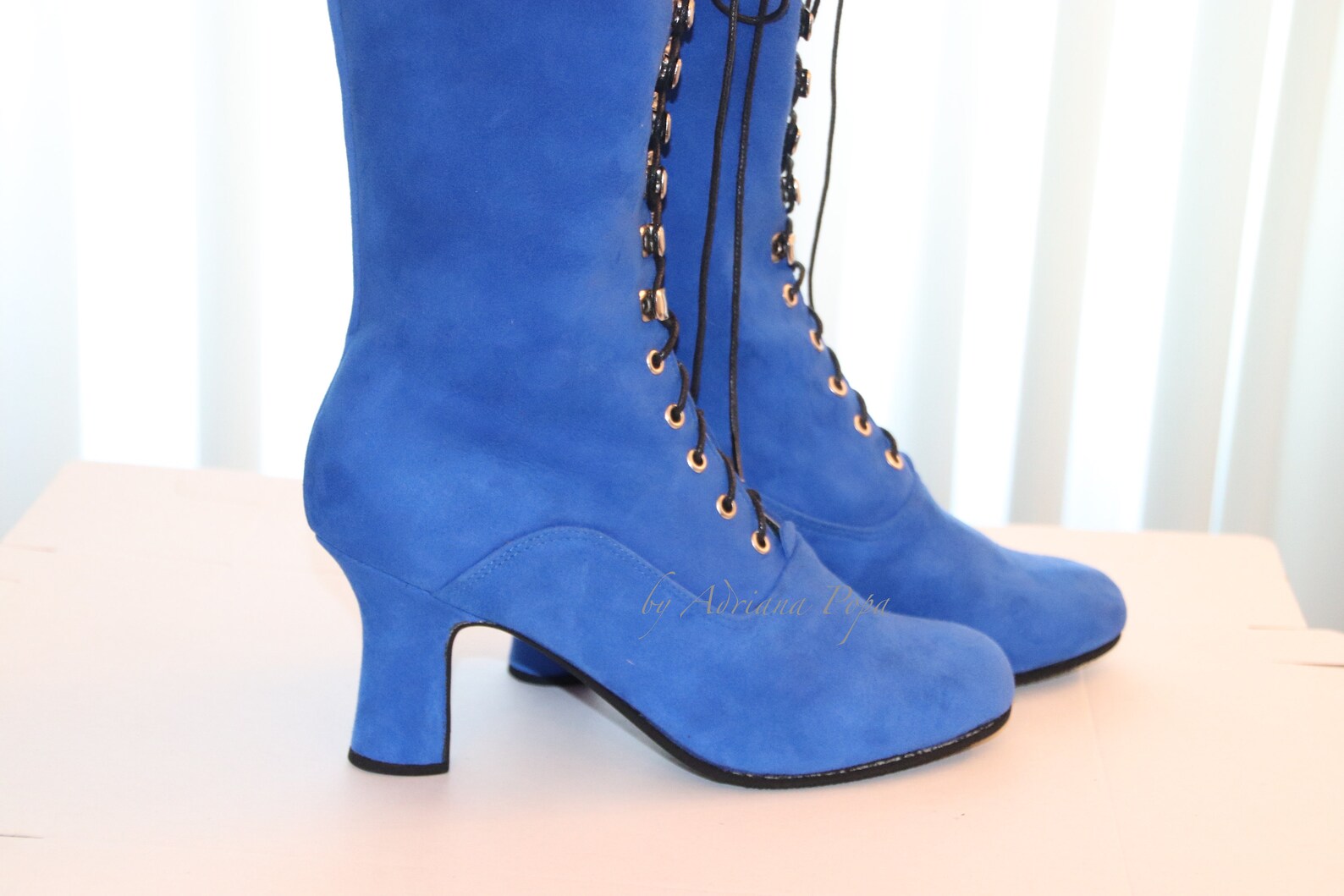 Royal Blue Boots , Blue Leather Boots , Victorian Boots , Edwardian ...