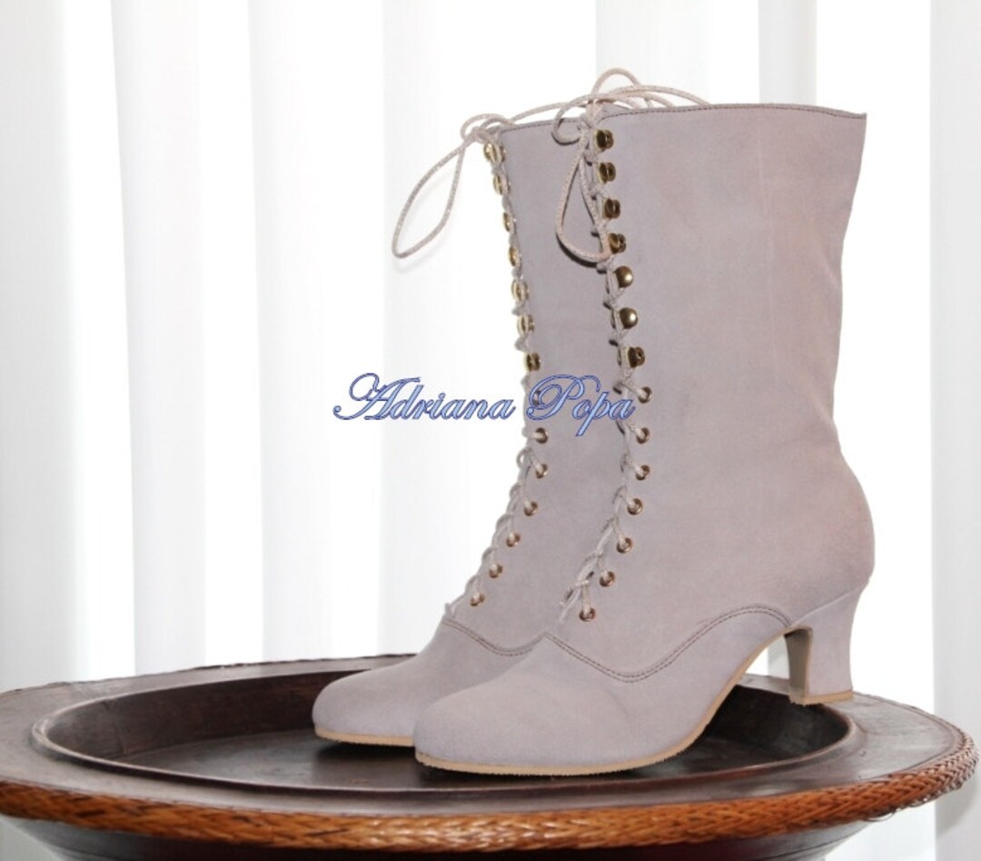 Ivory Boots Ivory Suede Leather Boots Victorian Boots Wedding - Etsy