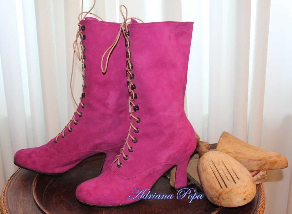 Hot Fuchsia Boots Hot Pink Boots Leather Boots Victorian Boots - Etsy