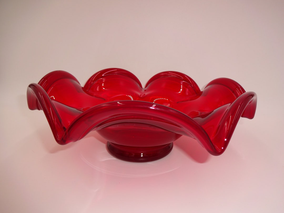 Vintage 1960s Imperial Glass Lily Ruby Red Bowl 11" Scalloped - Etsy