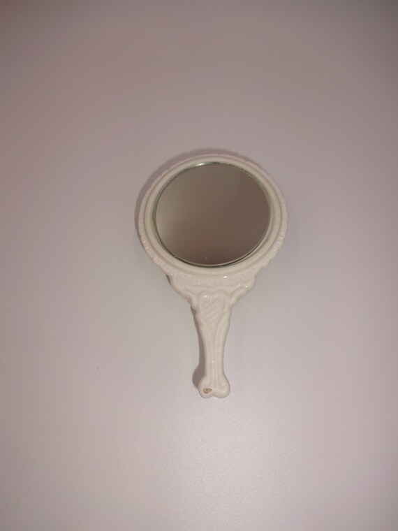 Vintage White Hand Mirror & Royal Crown Heart Trinket… - Gem