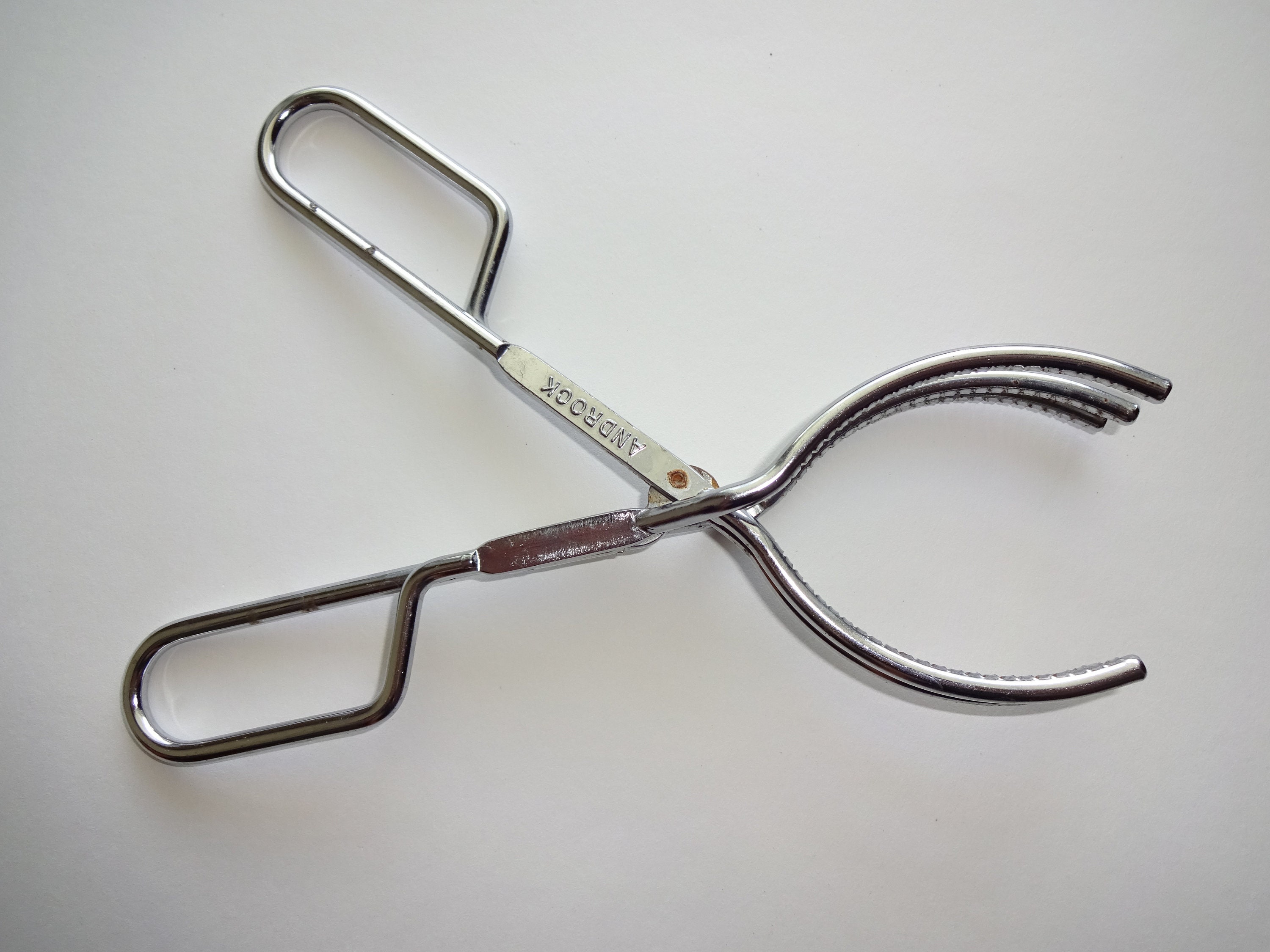 Vintage Androck Curved Fork Tongs Silver Tone Serving Meat Cooking ...