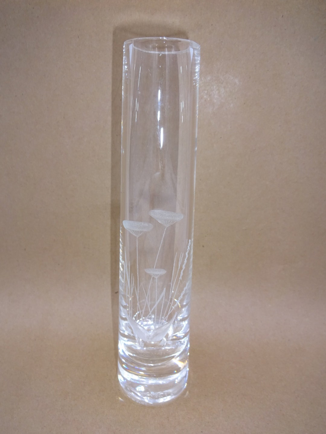 Vintage Clear Glass Ekenas Etched Vase Lotus Seed Pods ? 8" Sweden ...
