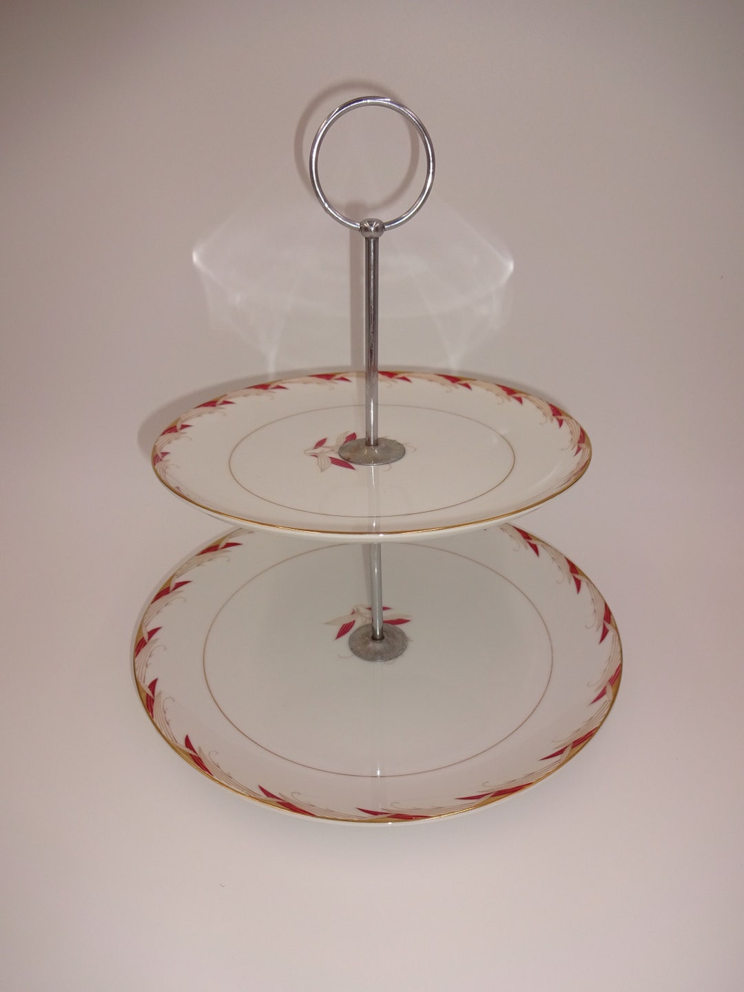 Vintage Citadel China Cavalier 2-tier Serving Tray Plates White Pink ...