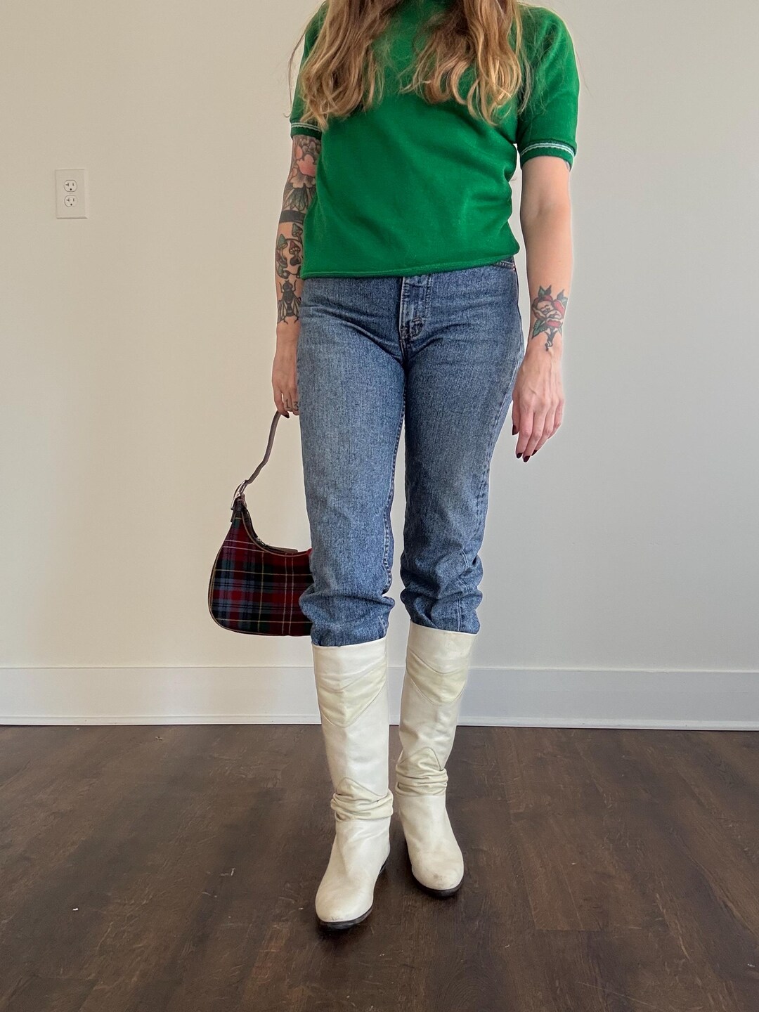 1970s 80s Slouchy Knee High Bone Leather Boots Size 8 70s 80s - Etsy