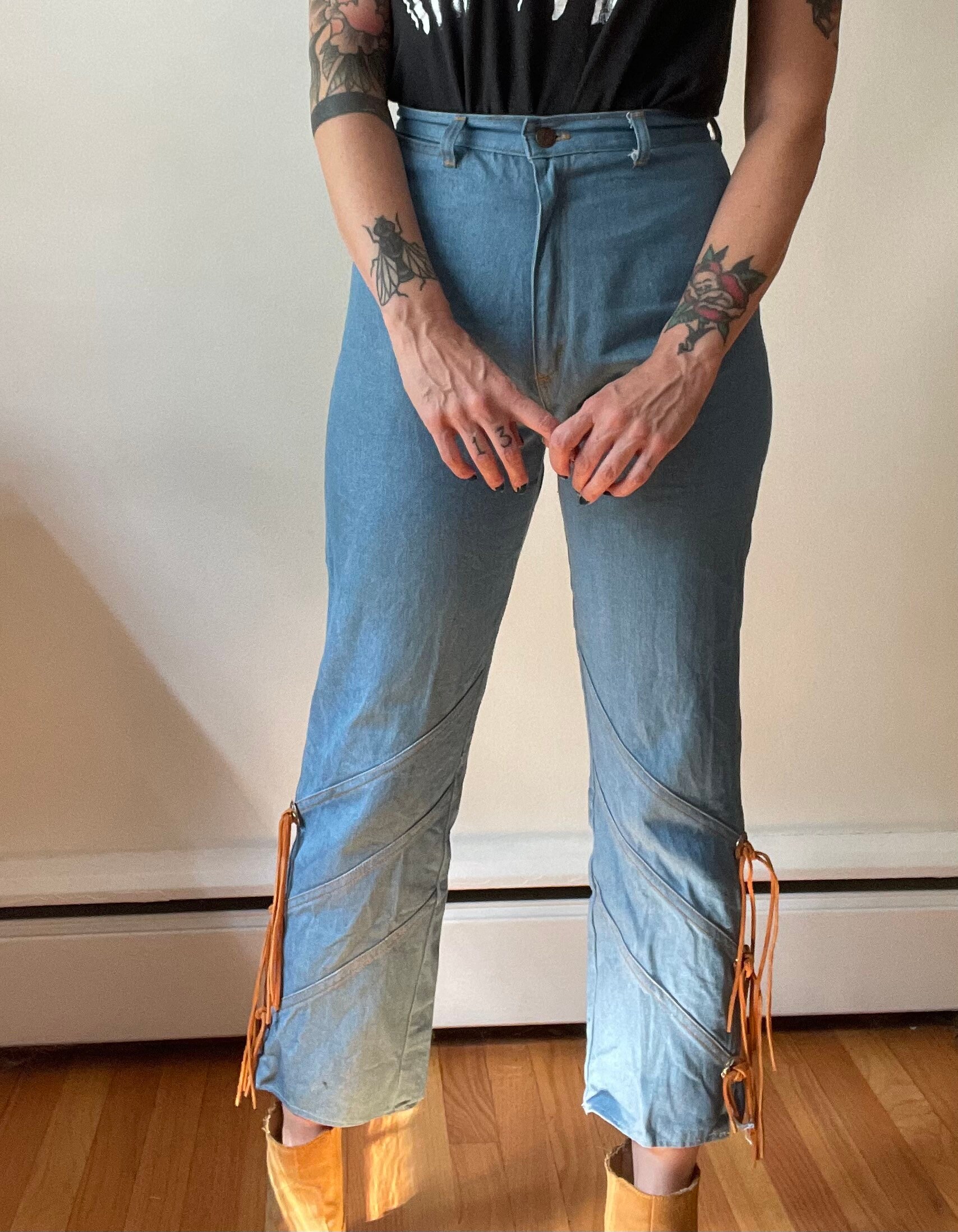 1970s Fredericks of Hollywood High Rise Straight Leg Leather and Concho ...