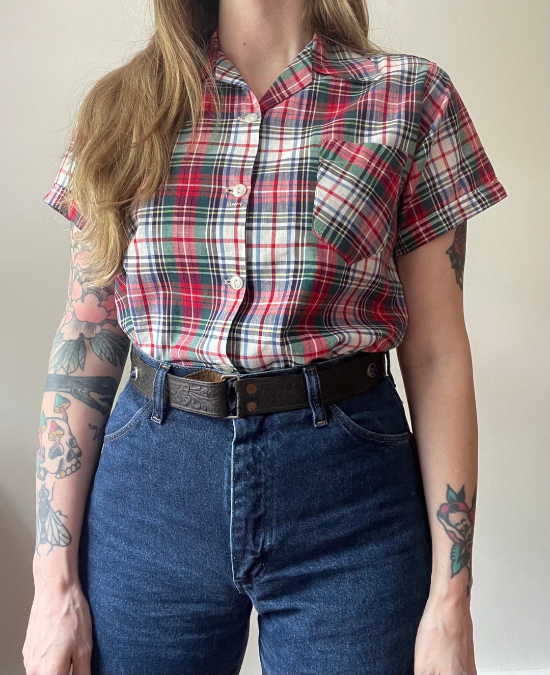 1940s 40s Dapper Duds Plaid Cotton Blouse Small Medium 36 - Etsy