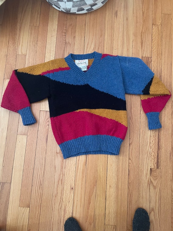 1980s 80s hand knit intarsia wool sweater - Gem