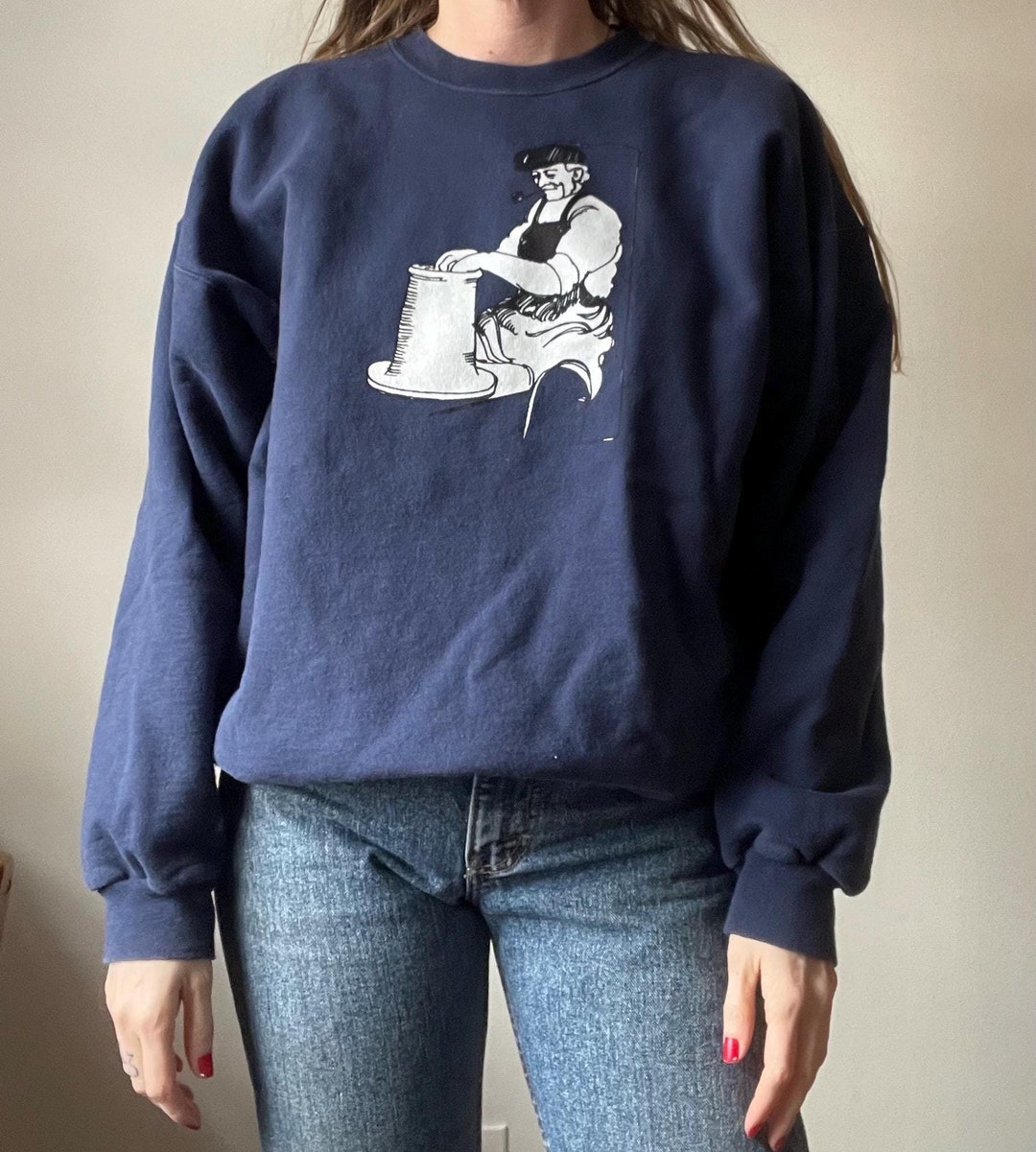 1980s 80s Hanes Pottery Wheel Cartoon Sweatshirt Navy Blue Large - Etsy