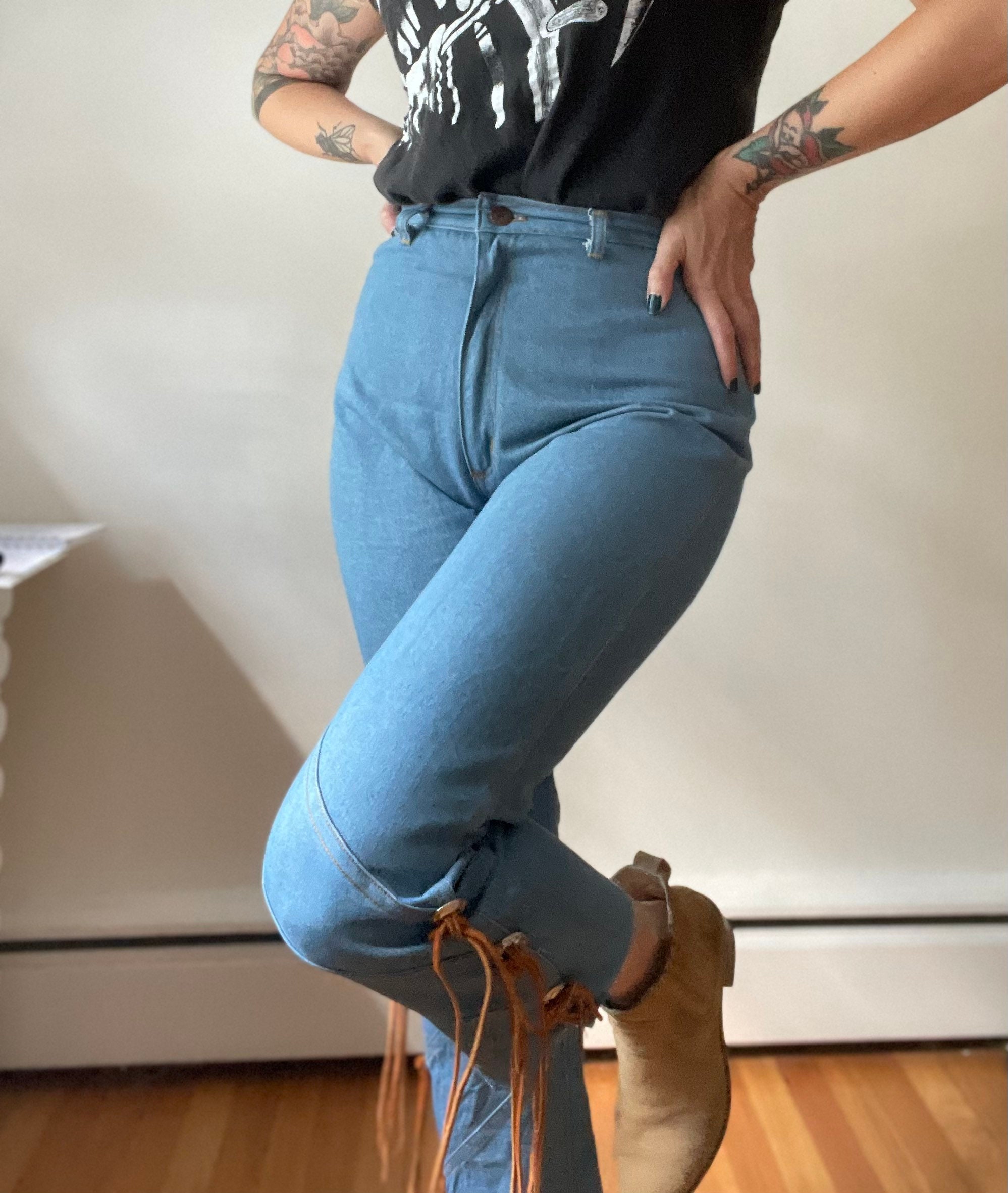 1970s Fredericks of Hollywood High Rise Straight Leg Leather and Concho ...