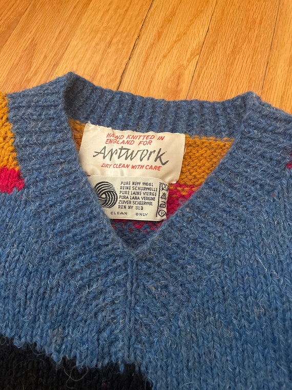 1980s 80s hand knit intarsia wool sweater - Gem