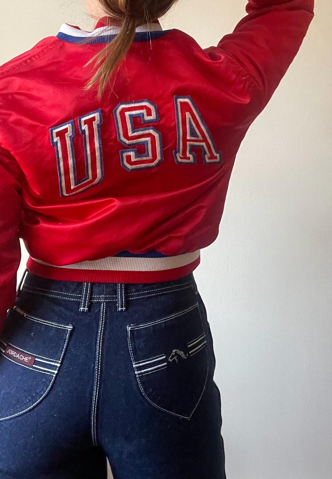 1970s 80s Shiny Red USA Baseball Jacket Xs Petite - Etsy