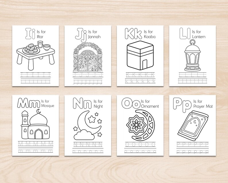 Ramadan Alphabet Coloring Pages A–Z — 26 Printable Tracing & Coloring ...