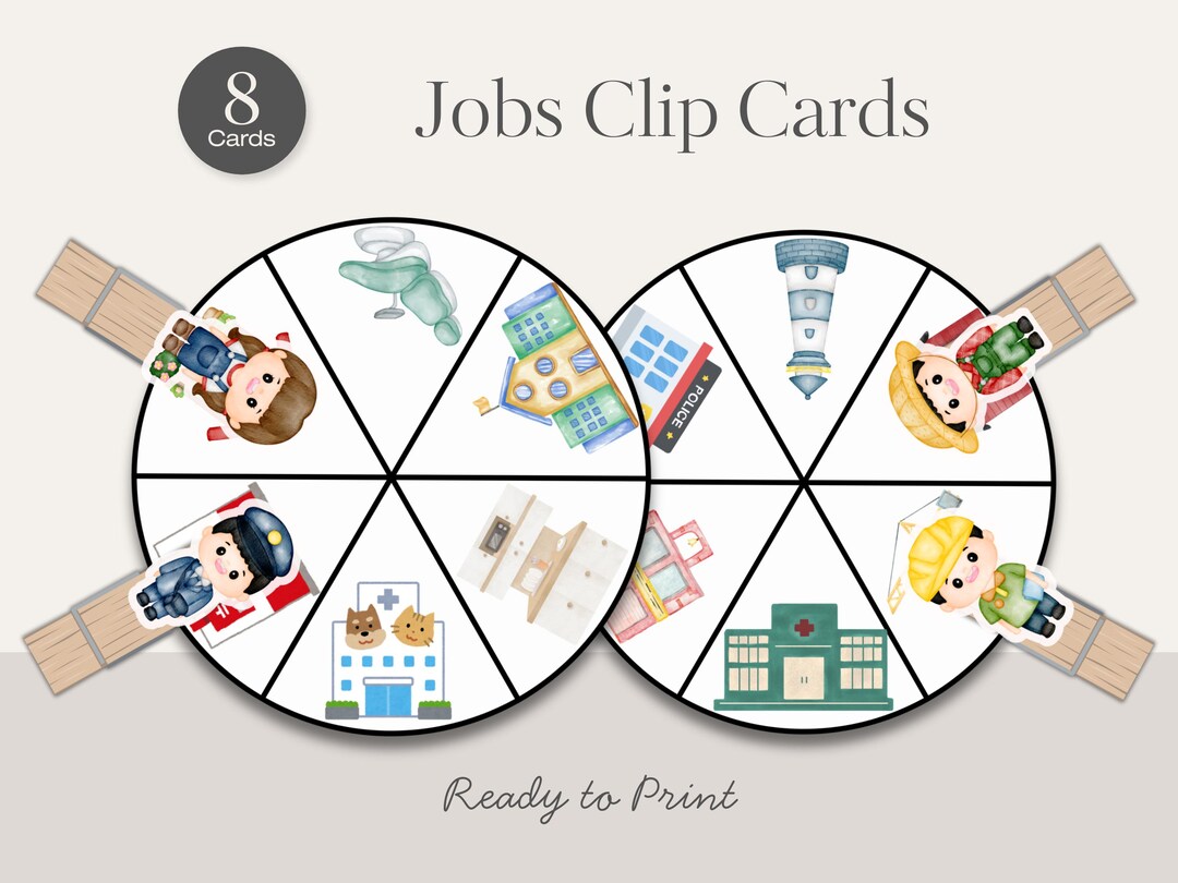 Community Helpers Clip Cards: Watercolor Professions Matching Game (PDF ...
