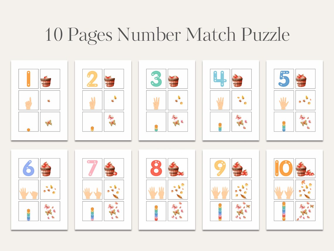 Fall Counting Number Matching Game: Autumn Magnetic Tile Toppers ...