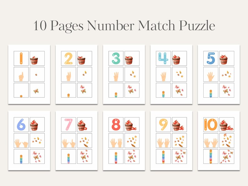 Fall Counting Number Matching Game: Autumn Magnetic Tile Toppers ...