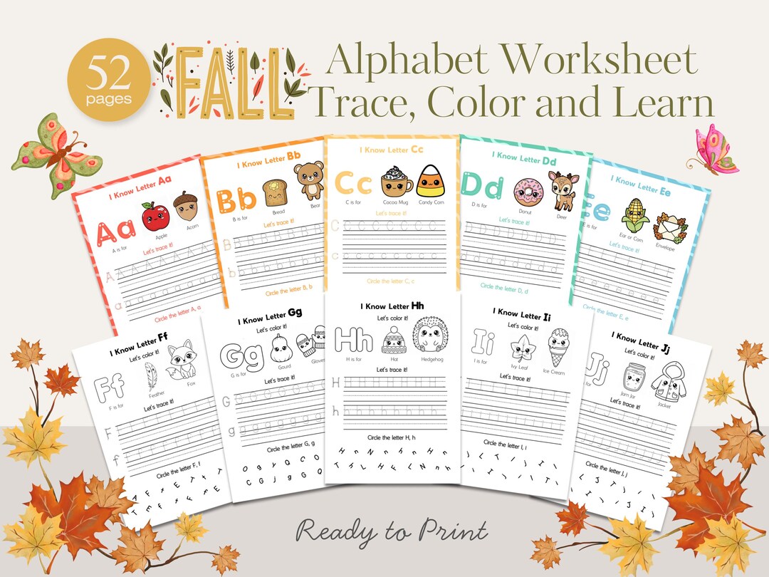 Fall Alphabet Worksheet: Trace, Color and Learn A-Z Autumn ABC ...