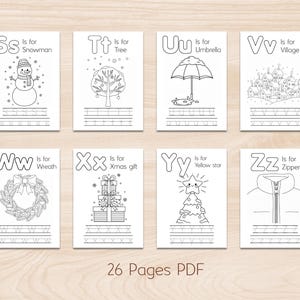 Winter Alphabet Coloring Pages A–Z | Montessori Handwriting Practice ...