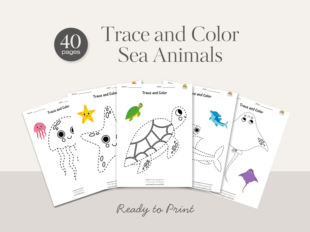 Sea Animals Trace and Color Worksheets: Fine Motor Skills Activity (PDF ...