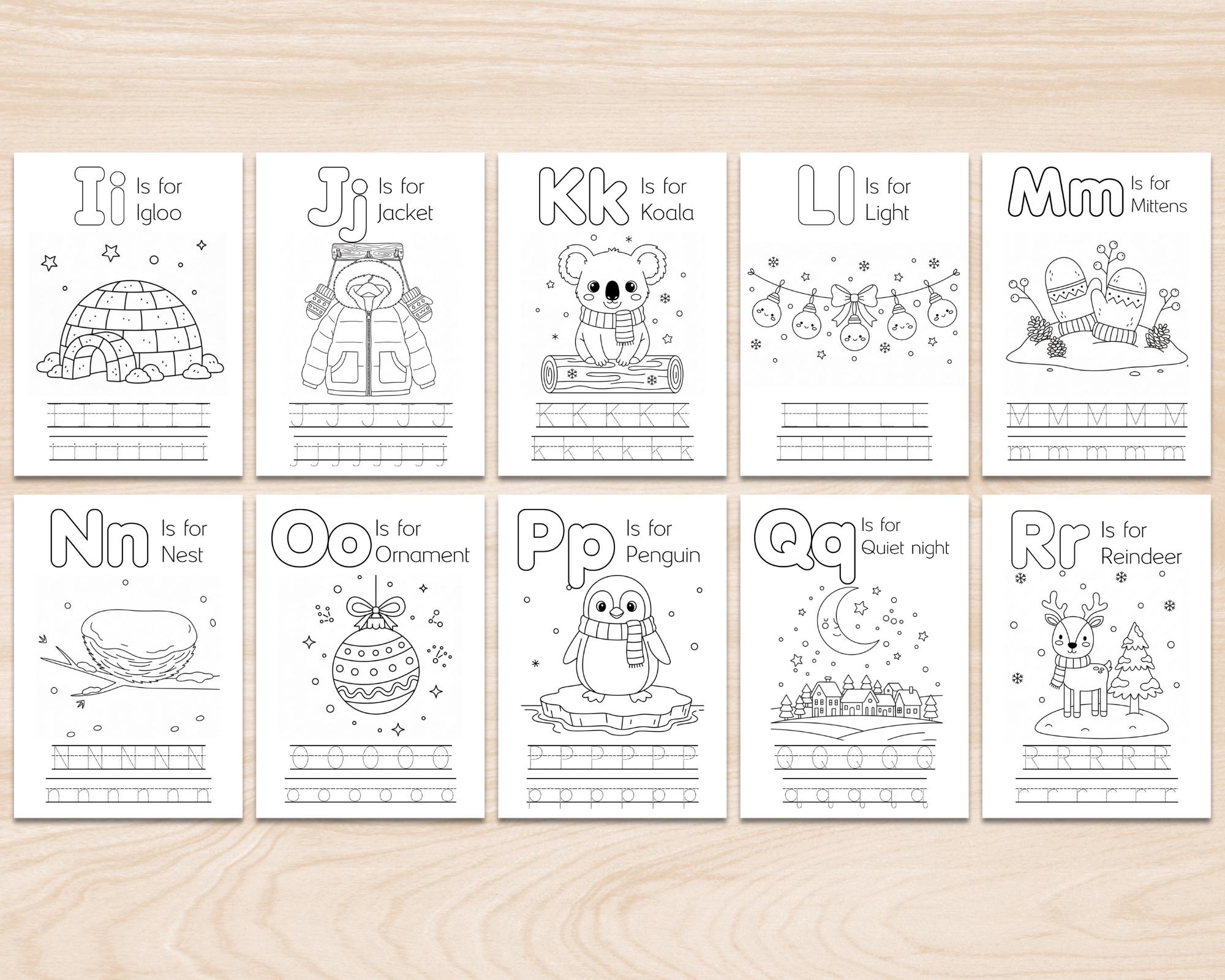 Winter Alphabet Coloring Pages A–Z | Montessori Handwriting Practice ...