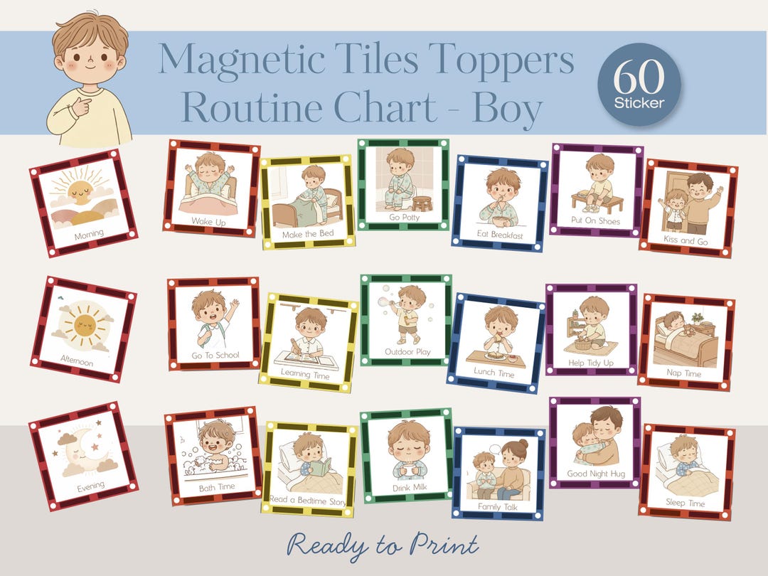 Magnetic Tiles Routine Chart for Kids | Boy Chore Chart Printable ...