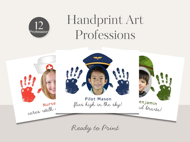 Watercolor Handprint Art: 12 Professions Kids Craft (digital Download ...