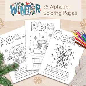 Winter Alphabet Coloring Pages A–Z | Montessori Handwriting Practice ...