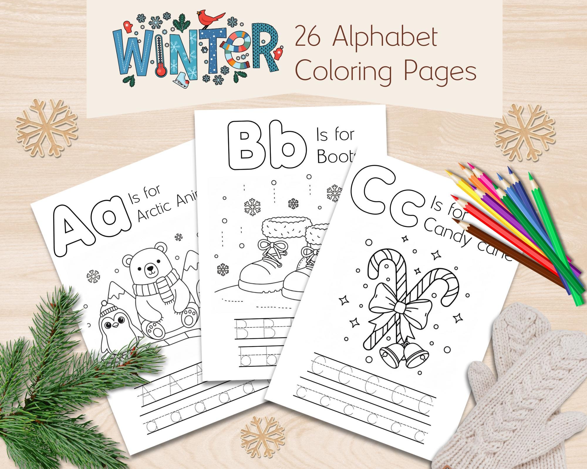 Winter Alphabet Coloring Pages A–Z | Montessori Handwriting Practice ...