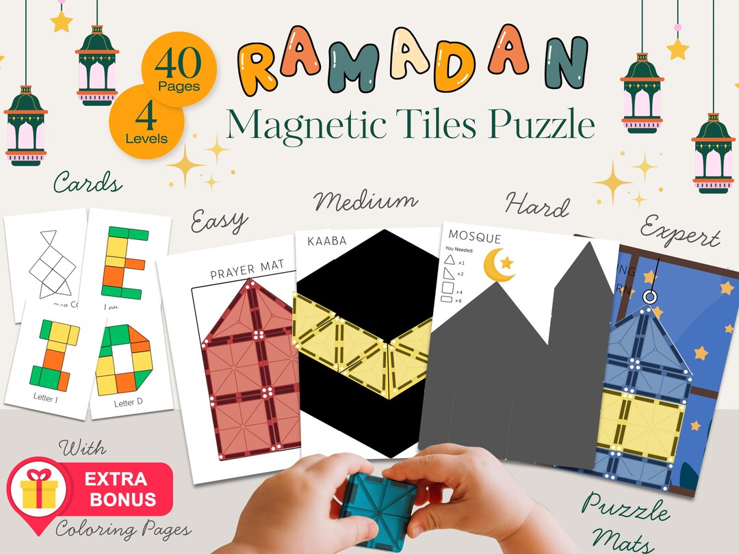 Ramadan Magnetic Tiles Puzzle — 40 Puzzle Mats & Cards for Preschool ...