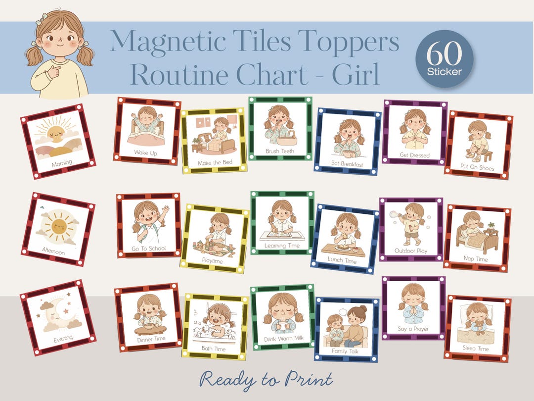 Magnetic Tiles Toppers Routine Chart for Girls – Toddler Chore Chart ...