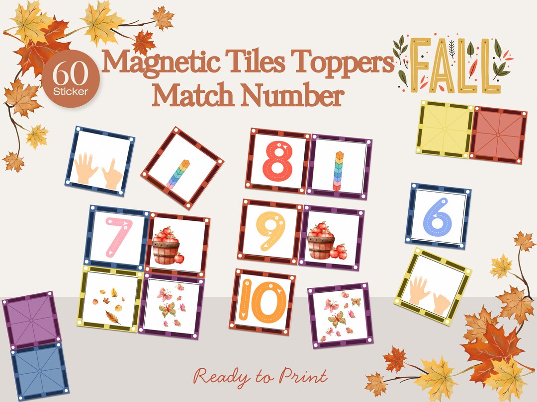 Fall Counting Number Matching Game: Autumn Magnetic Tile Toppers ...