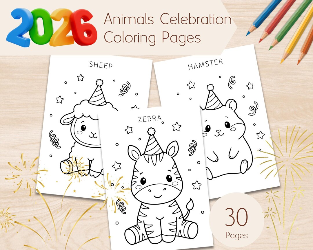 2026 Animals Celebration Coloring Pages | New Year Montessori Material ...