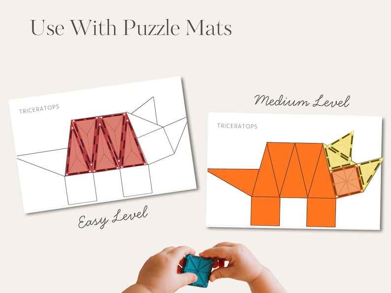 Dinosaur Magnetic Tiles Puzzle Mats & Cards — Montessori Material for ...