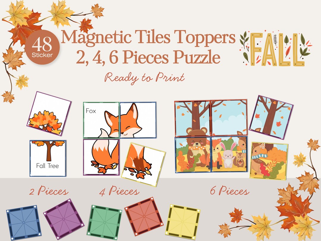 Fall Magnetic Tile Toppers Stickers Puzzle | Autumn 2, 4, 6 Piece ...