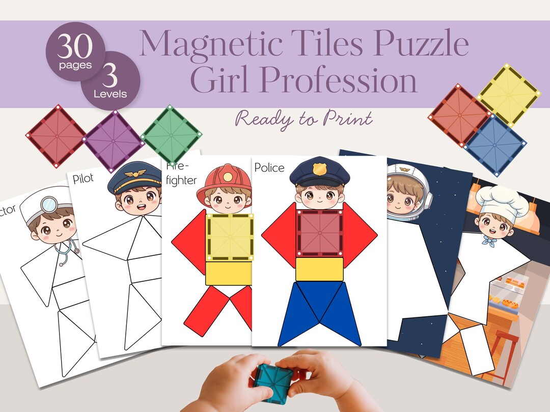 Magnetic Tiles Puzzle Boy Profession | Montessori Material | Fine Motor ...