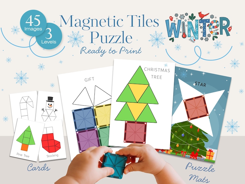 Winter Magnetic Tiles Puzzle Printable | Montessori Fine Motor ...