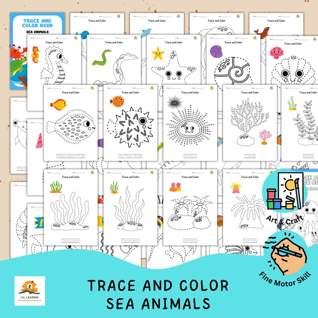 Trace & Color Worksheets Sea Animals - Coloring Pages - Tracing ...