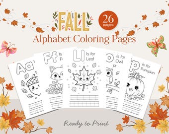 Fall Alphabet Coloring Pages | Trace, Color & Learn Autumn ABC ...