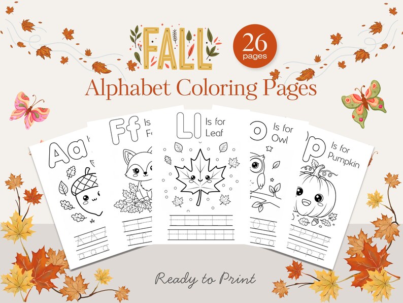 Fall Alphabet Coloring Pages | Trace, Color & Learn Autumn ABC ...