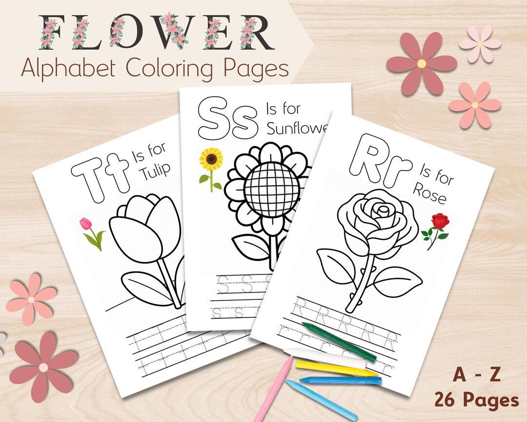 Flower Alphabet Coloring Pages A–Z | Montessori Material for Preschool ...