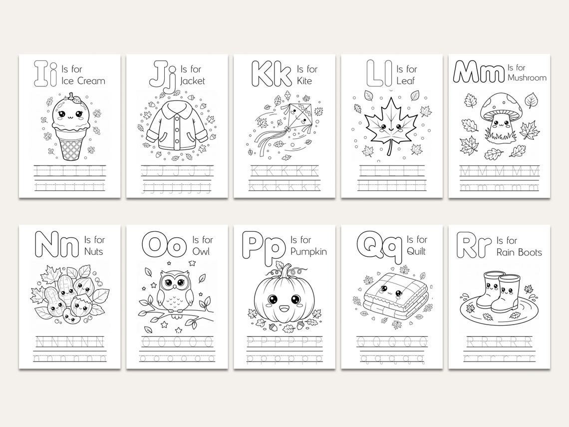 Fall Alphabet Coloring Pages | Trace, Color & Learn Autumn ABC ...