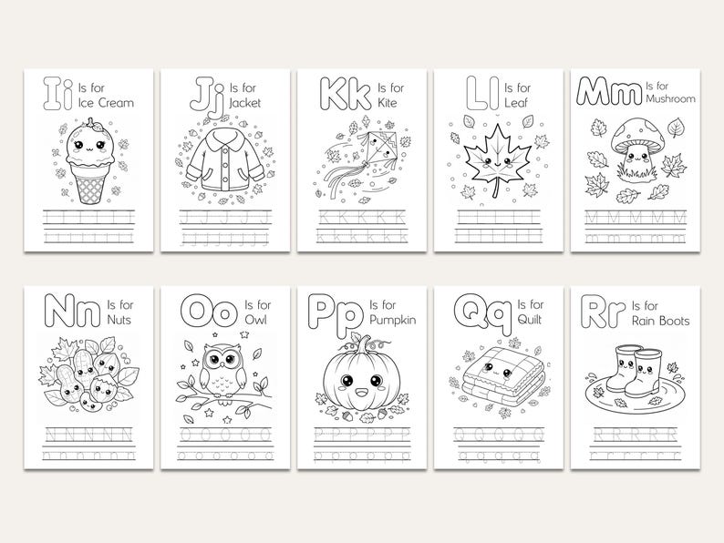 Fall Alphabet Coloring Pages | Trace, Color & Learn Autumn ABC ...