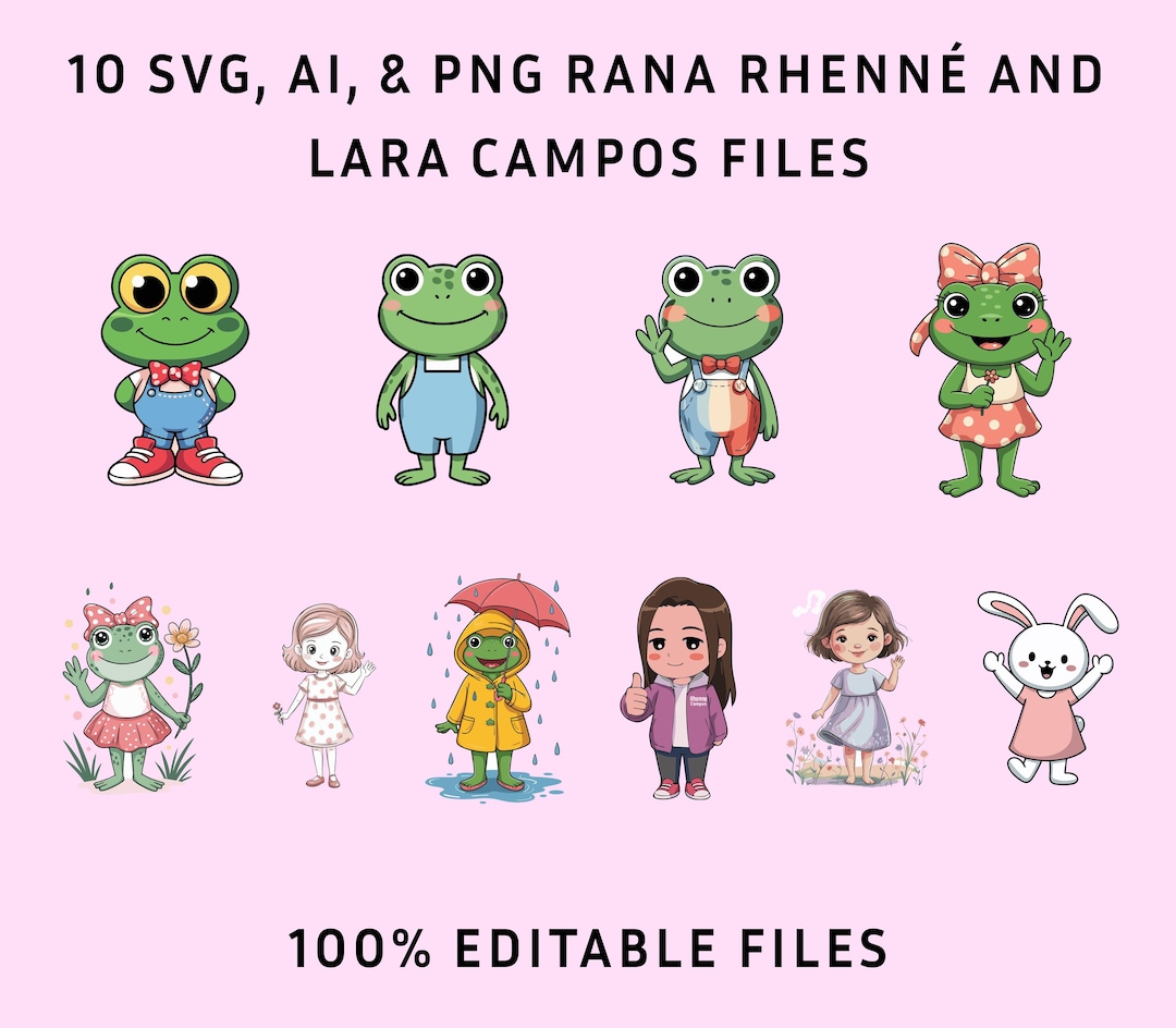 Rana Rhenné and Lara Campos Clipart Bundle | 10 Cute Character PNG SVG ...