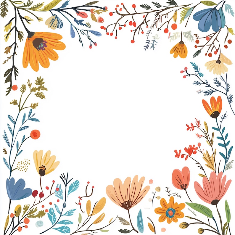 Set of 12 Whimsical Floral Border Clipart Bundle – Watercolor Spring ...