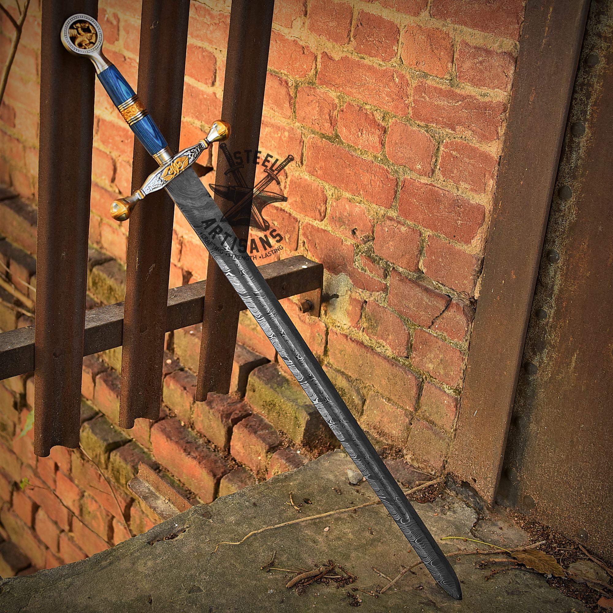 Hand Forged CRUSADER SWORD Damascus Steel Saint George Sword Medieval ...