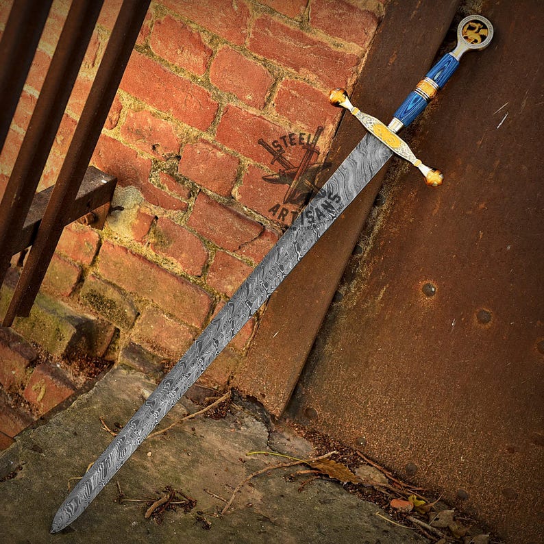 Hand Forged CRUSADER SWORD Damascus Steel Saint George Sword Medieval ...