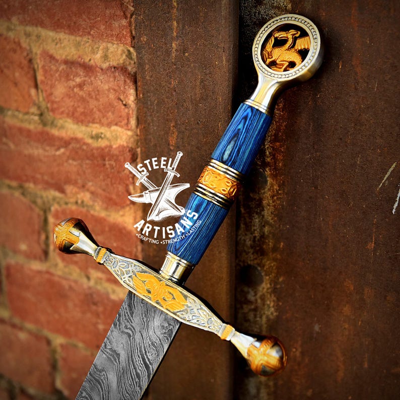 Hand Forged CRUSADER SWORD Damascus Steel Saint George Sword Medieval ...