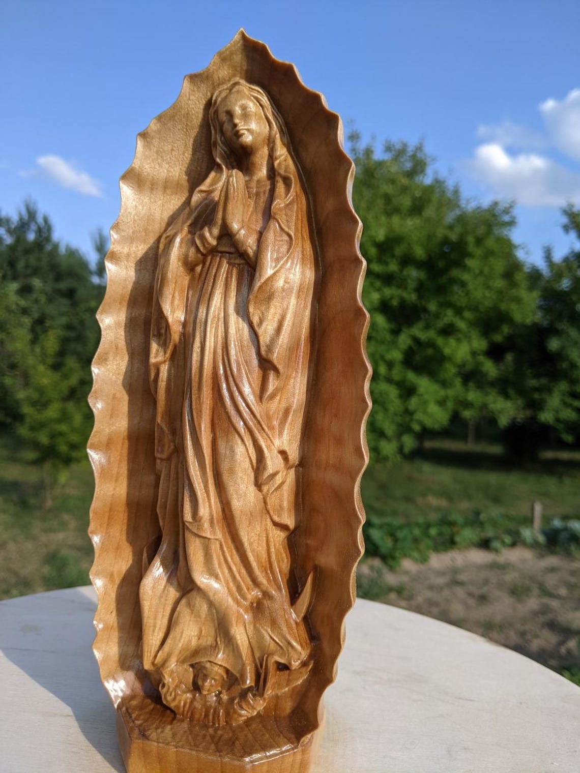 Carved Wooden Virgin Mary Statue: Virgen De Guadalupe, Catholic Decor ...