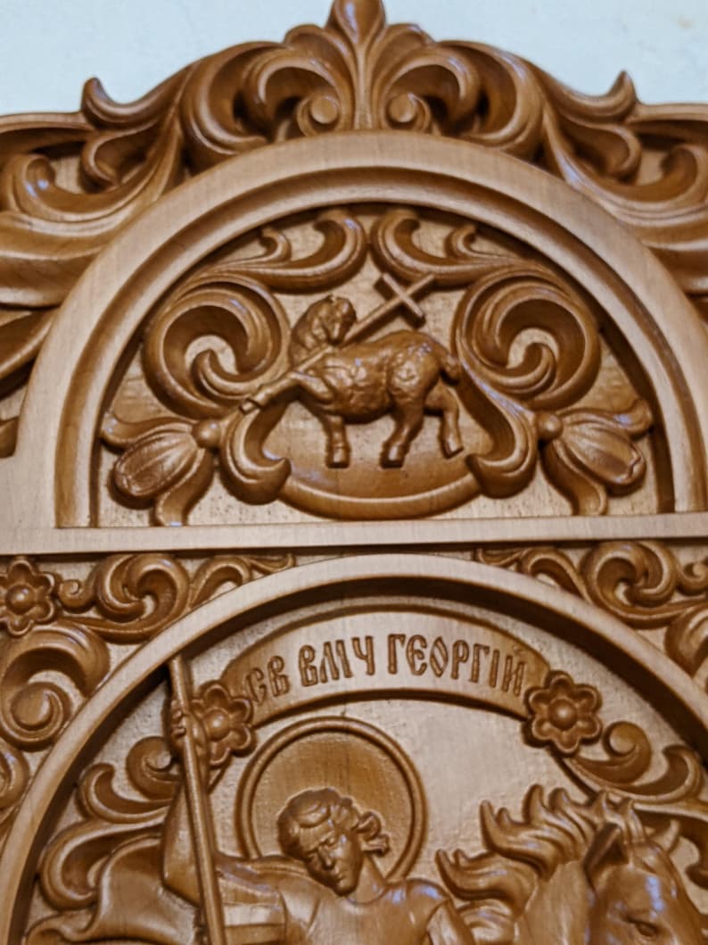 Saint George Icon Picture Carved on Wood – Carved Christian Wall Art ...